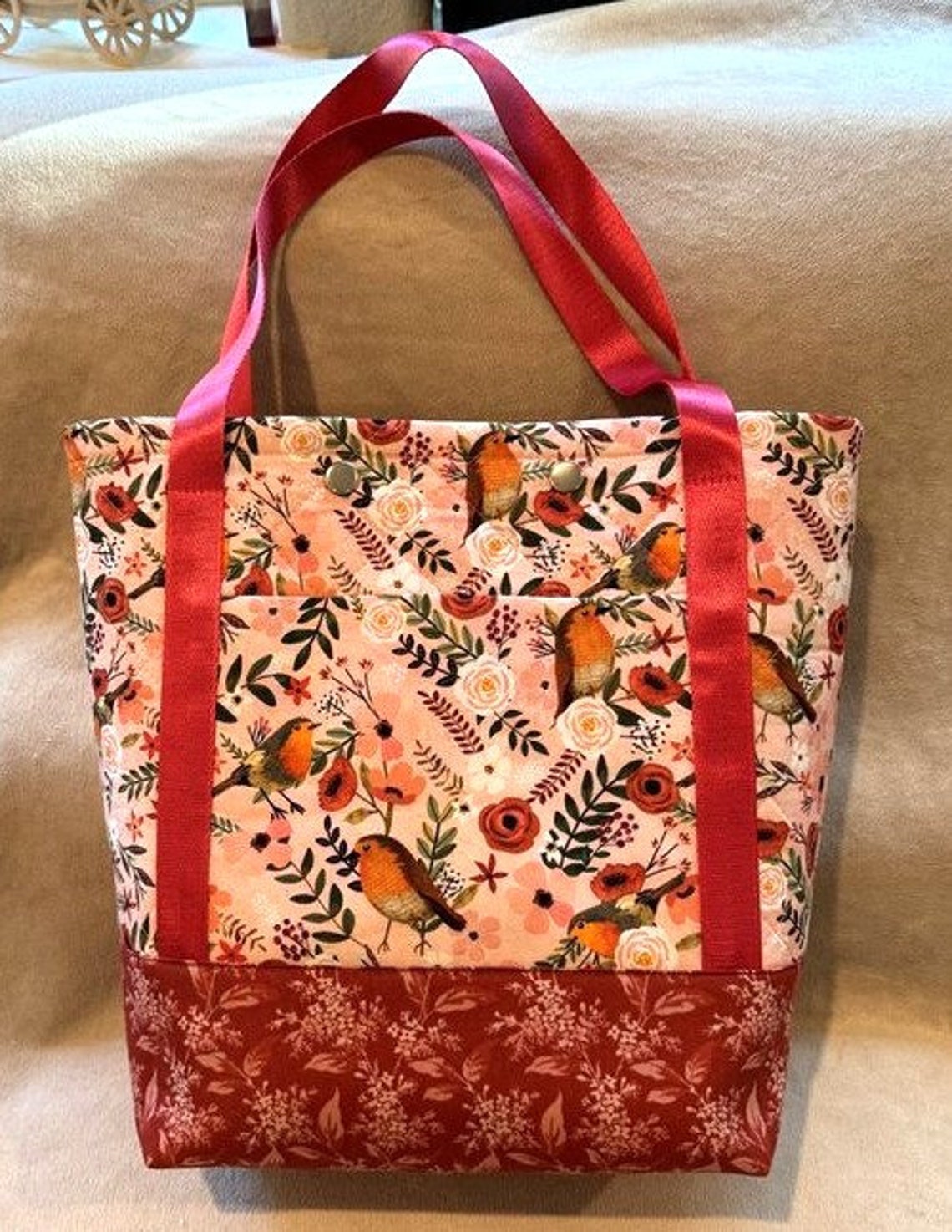 Large Shoulder Tote Bag Quilted - Robins in the Garden - Etsy