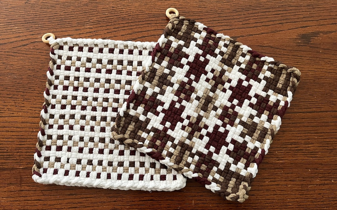 XL Woven Cotton Loop Potholder: Autumn Plaid Trivet, Hot Pad (8.5") - Etsy