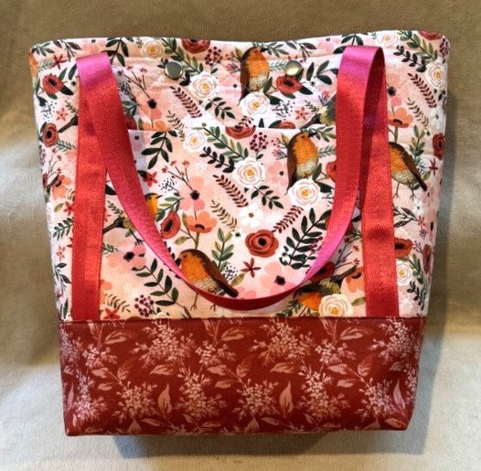 Large Shoulder Tote Bag Quilted - Robins in the Garden - Etsy