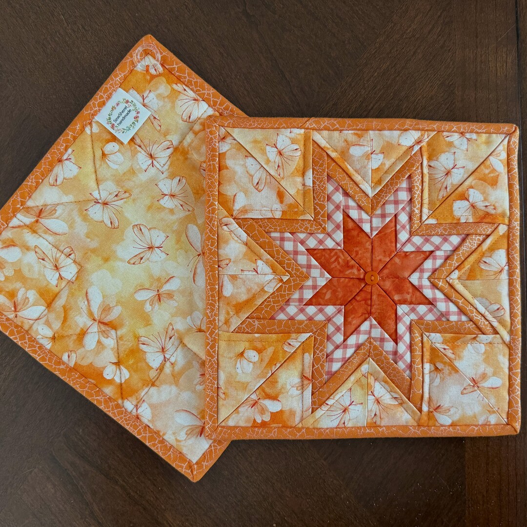 Quilted Folded Star Potholder - Orange Sherbet Butterflies - Etsy