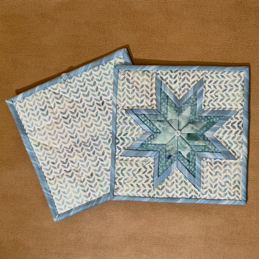 Quilted Folded Star Potholder - Blue Turquoise Teal - Etsy