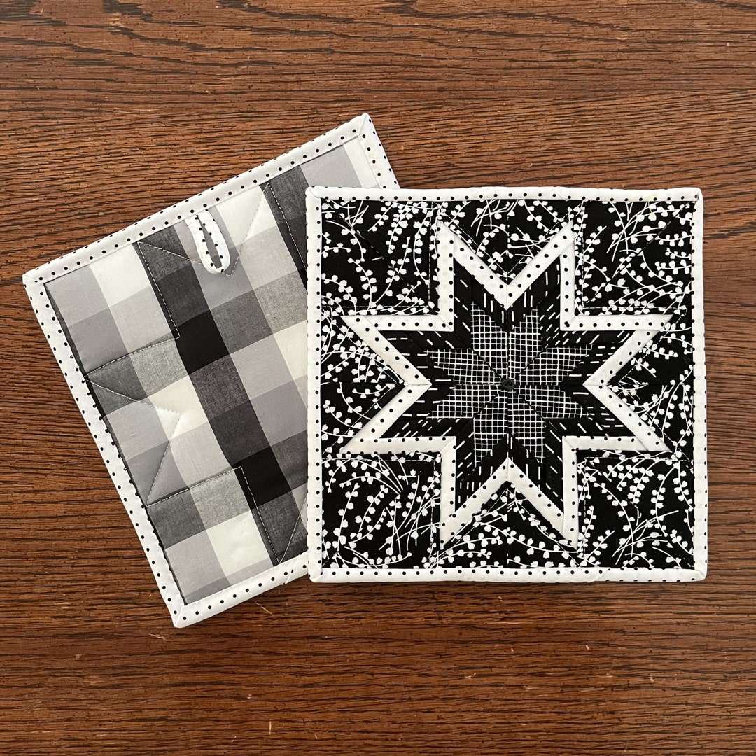 Quilted Folded Star Potholder - Black & White - Gingham and Lily of the ...