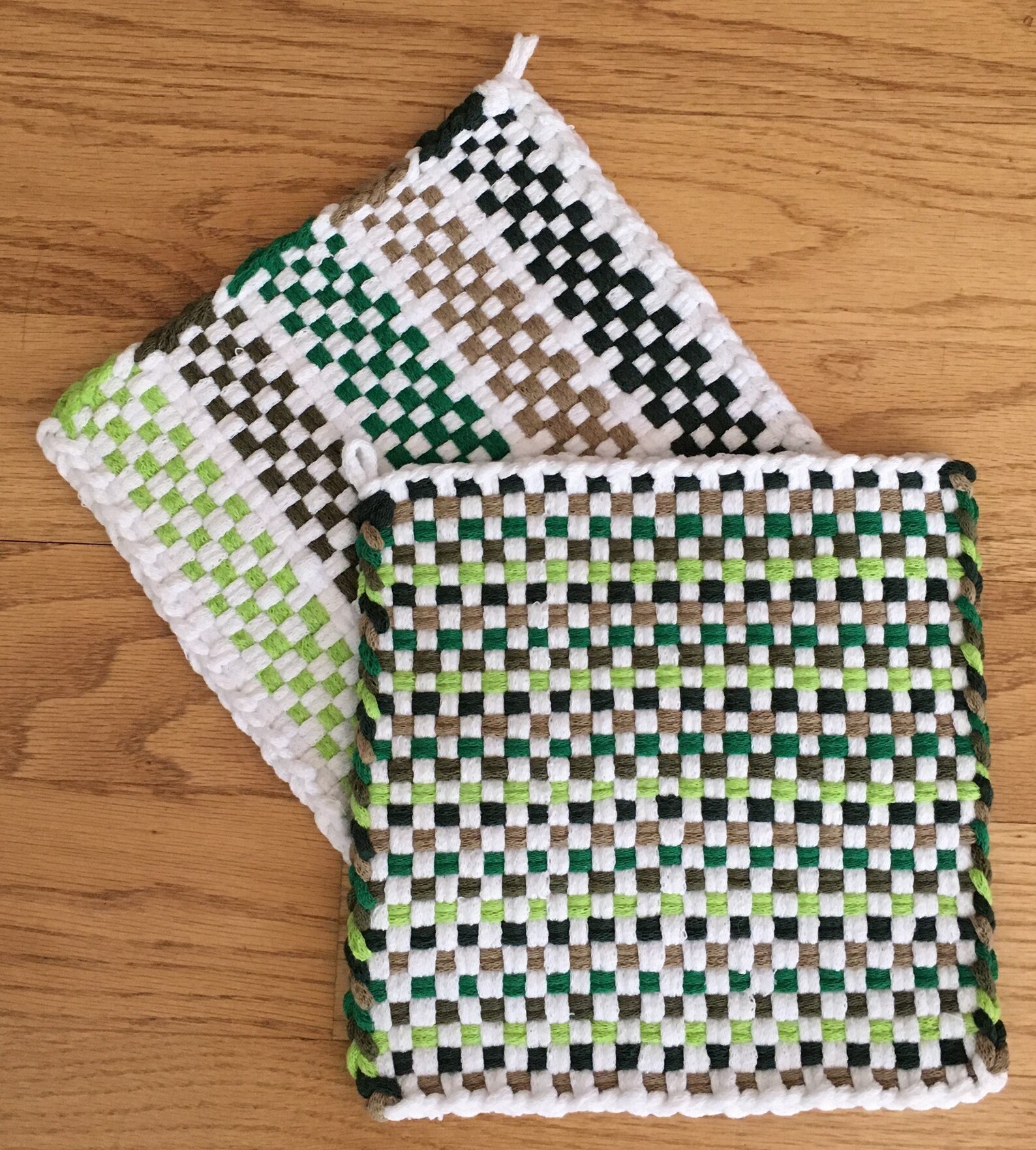 XL Woven Cotton Loop Potholder 8-1/2 Trivet Hot Pad 5 Shades of Green ...
