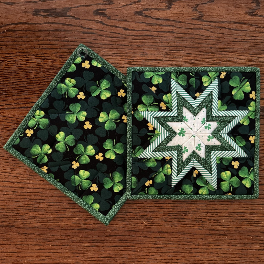 Quilted Folded Star Potholder Shamrock Beauty Four-leaf Clover St ...