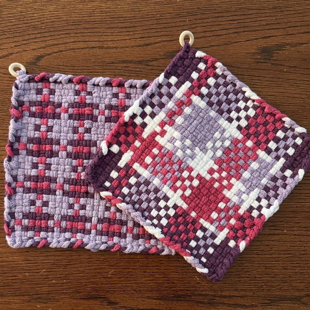 Woven Cotton Loop Potholder: XL Trivet Hot Pad, Plum Lavender Pink - Etsy