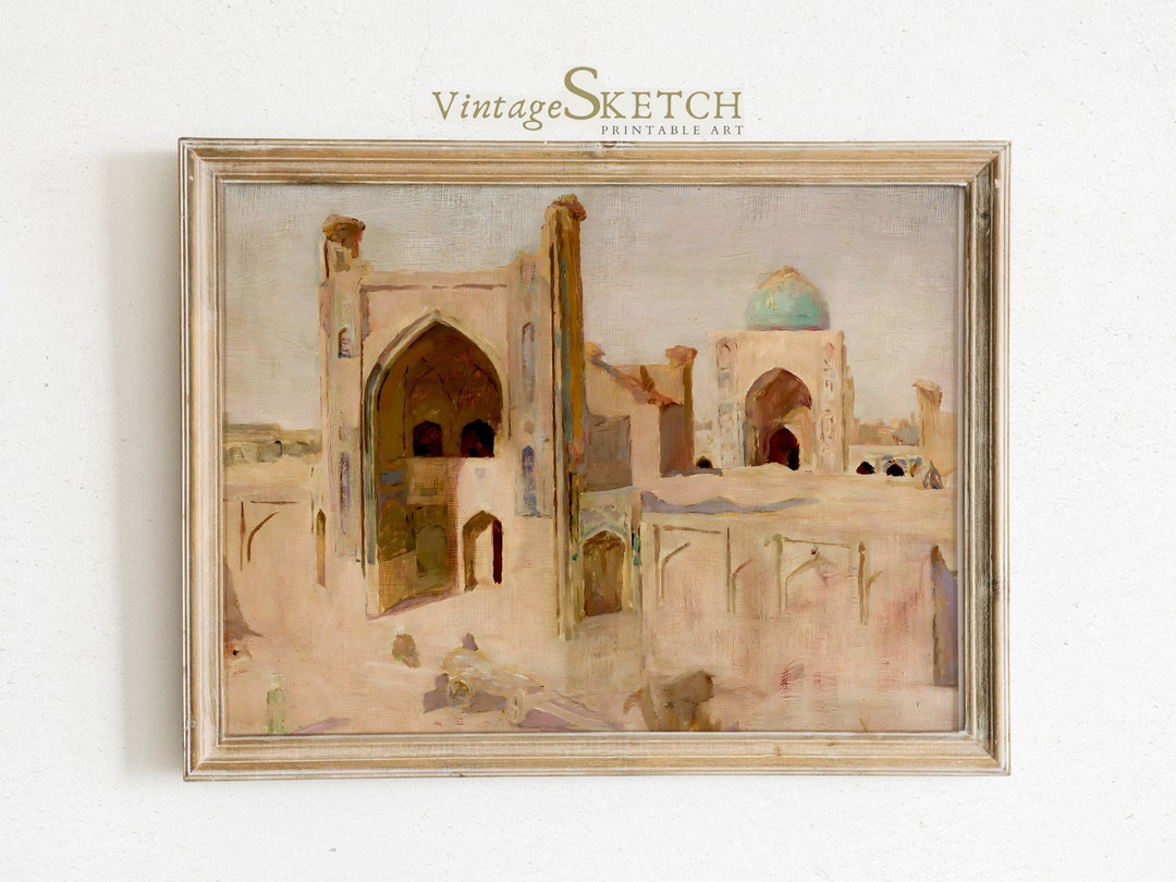 Vintage Mosque Wall Art Painting, Digital Print of Mosque, Islamic Arab ...