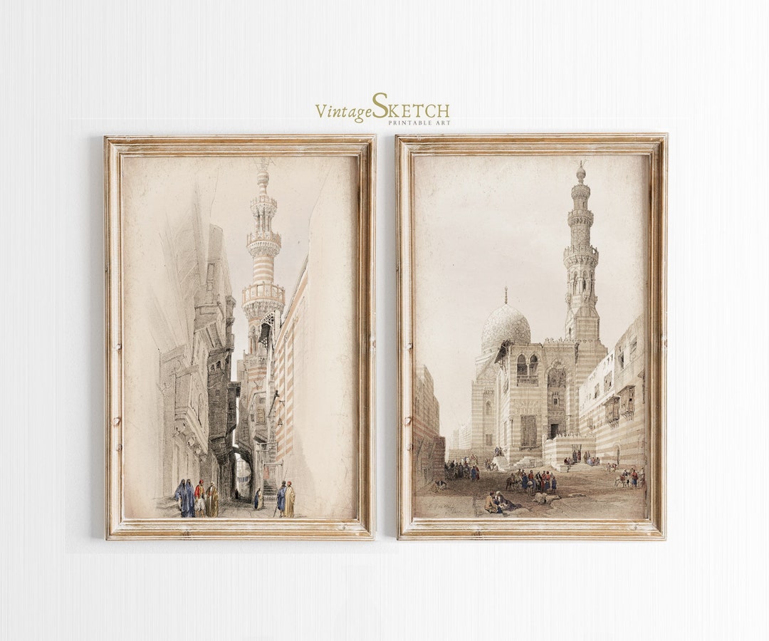 Set of 2 Printable Vintage Minaret of the Mosque Wall Art, Digital ...