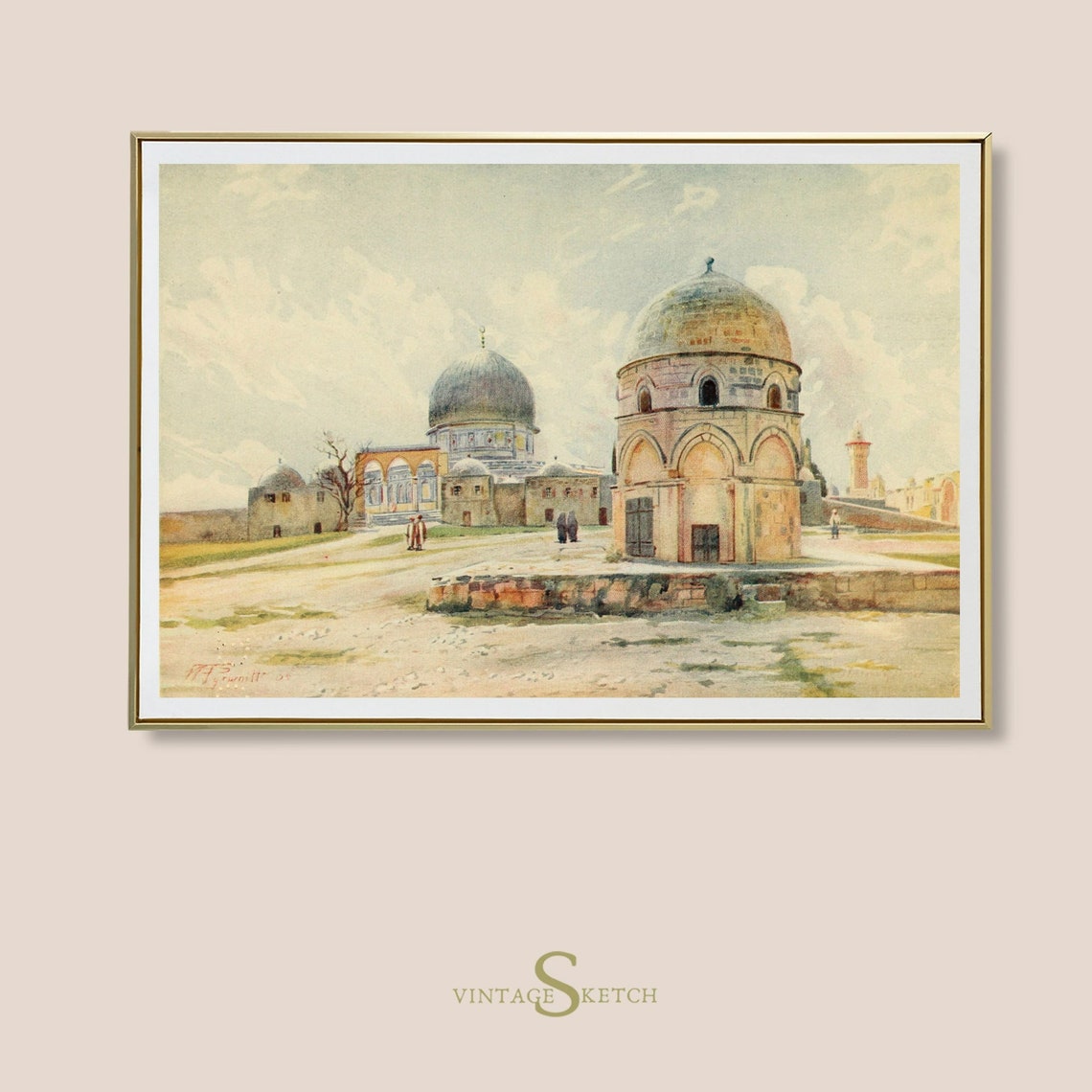 Printable Vintage Mosque of Omar Wall Art, Digital Print, Jerusalem ...