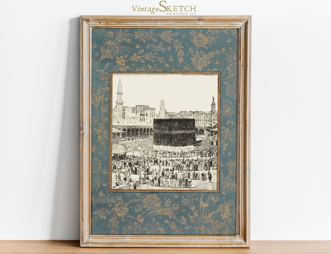 Printable Vintage Grand Mosque Mecca, Kaaba Printable, Mosque Wall ...
