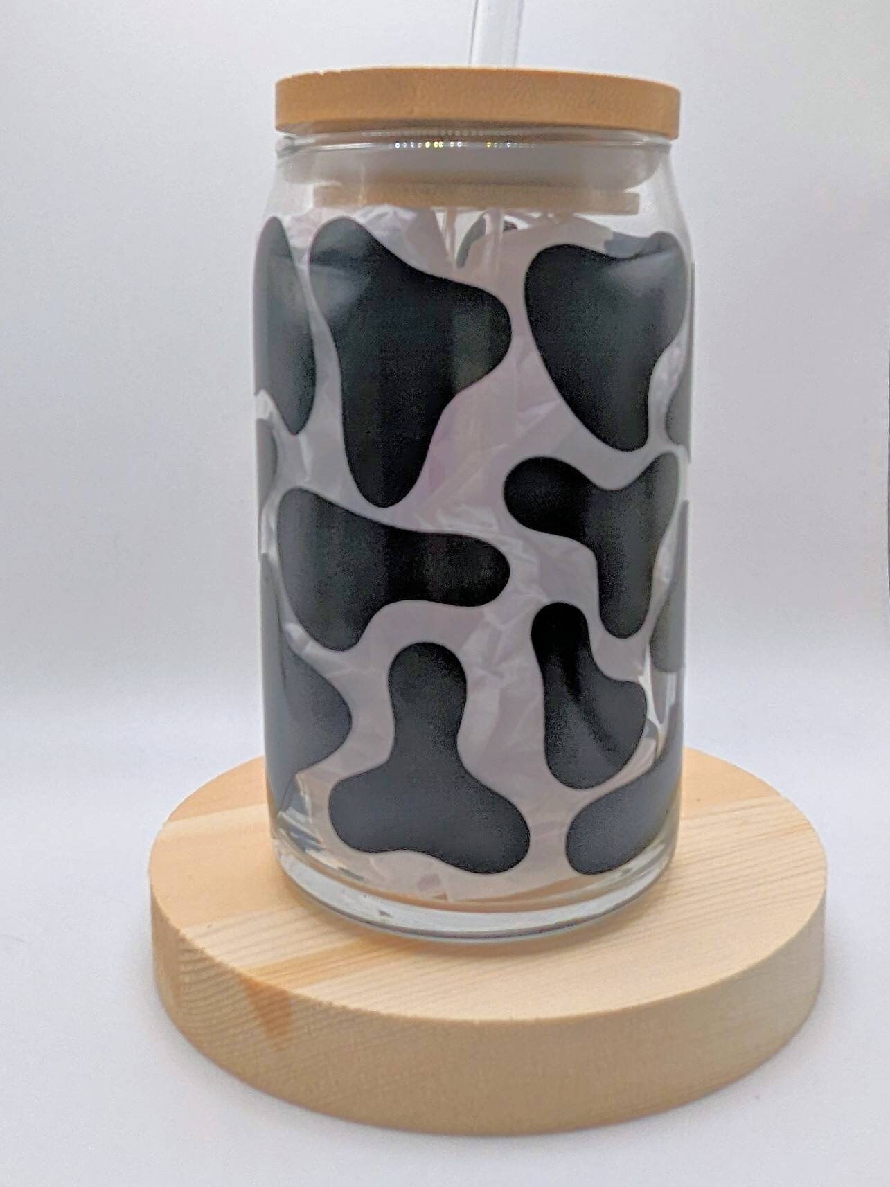 Cow Print Glass Cup, Cute Cow Glass Can, Glass Tumbler, Animal Print ...