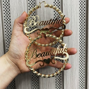 Custom Hoop Earrings, Name Hoop Earrings, Chunky Hoop Earrings, Custom ...
