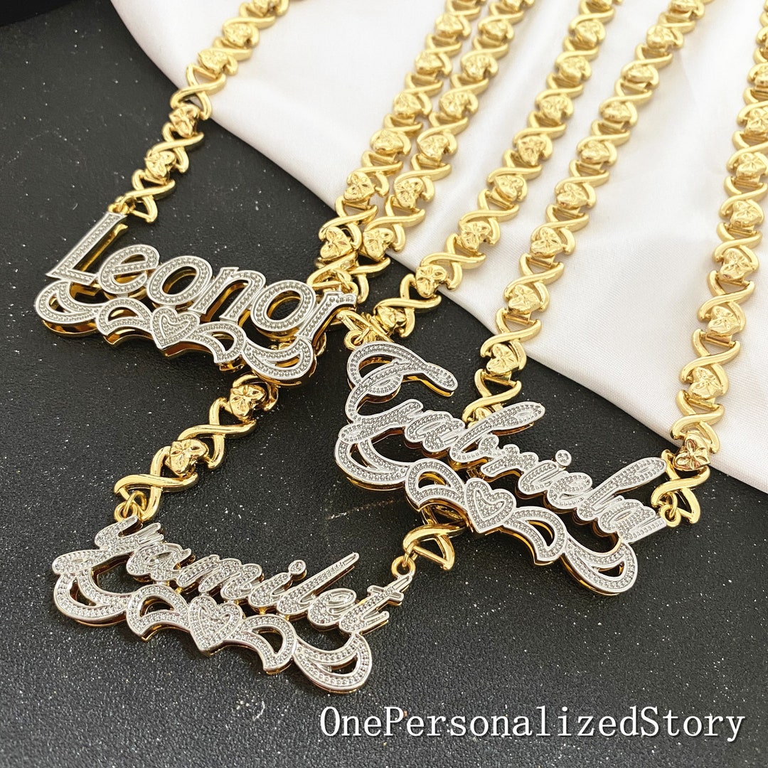 Custom Name Plate Necklace - Name Necklace With XOXO Link Chain - XOXO ...