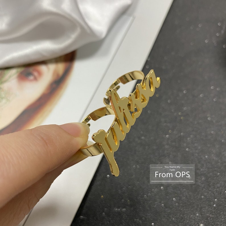 Custom Name Ringtwo Finger Ring nameplate Ringminimalist - Etsy