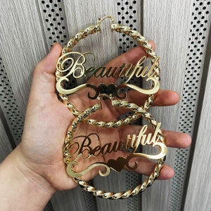 Custom Hoop Earrings, Name Hoop Earrings, Chunky Hoop Earrings, Custom ...