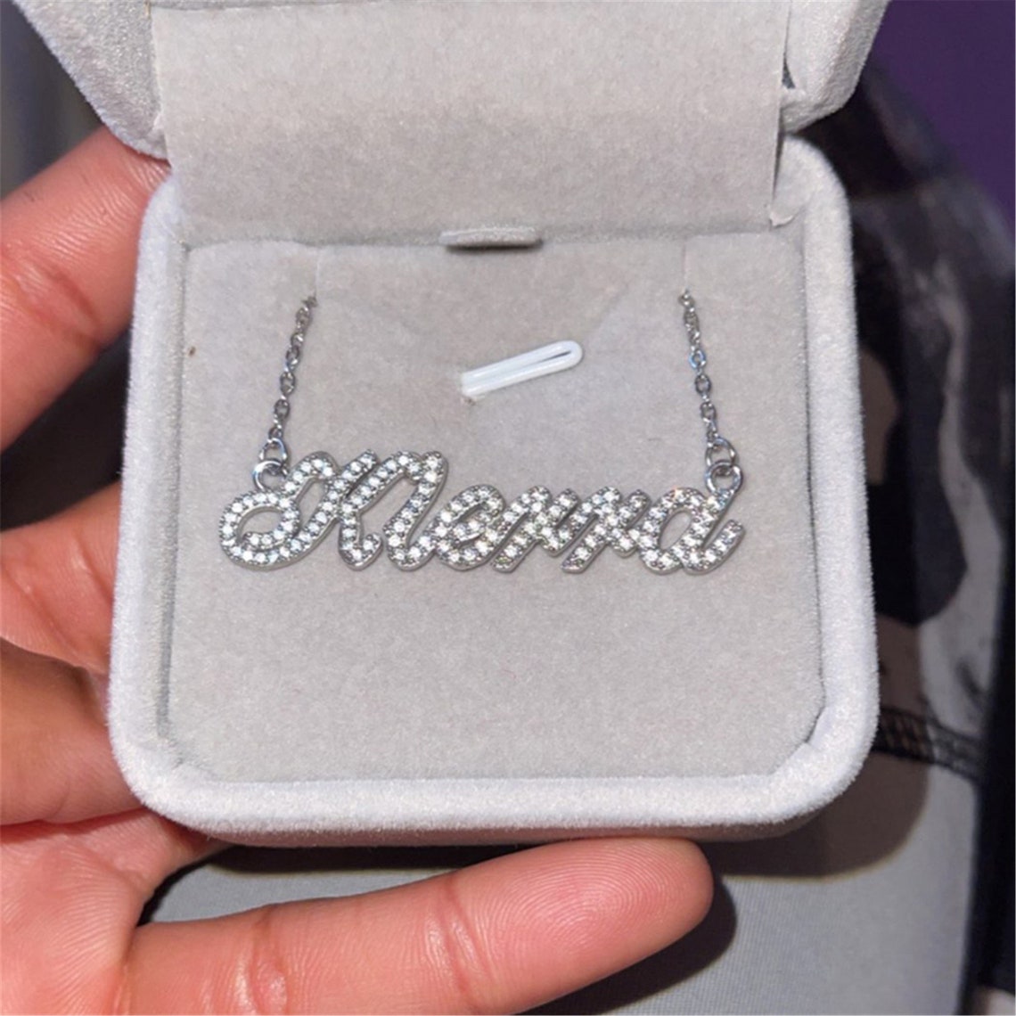 Custom Name Necklace Diamond Nameplate Cubic Zirconia Name - Etsy
