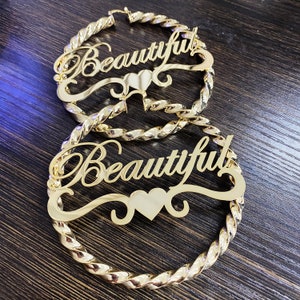 Custom Hoop Earrings, Name Hoop Earrings, Chunky Hoop Earrings, Custom ...