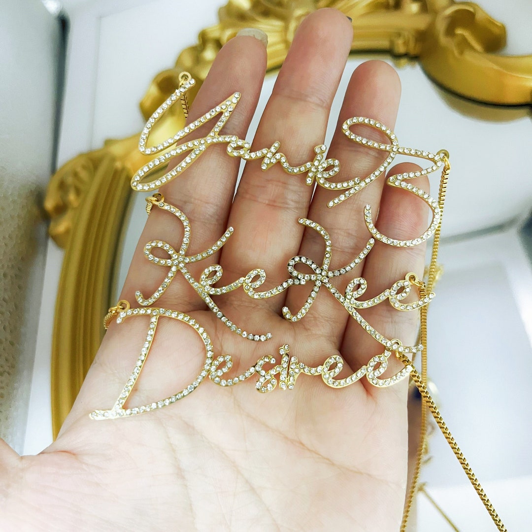 Script Name Necklace Diamond Crystal Custom Name Necklace, Bling Name ...