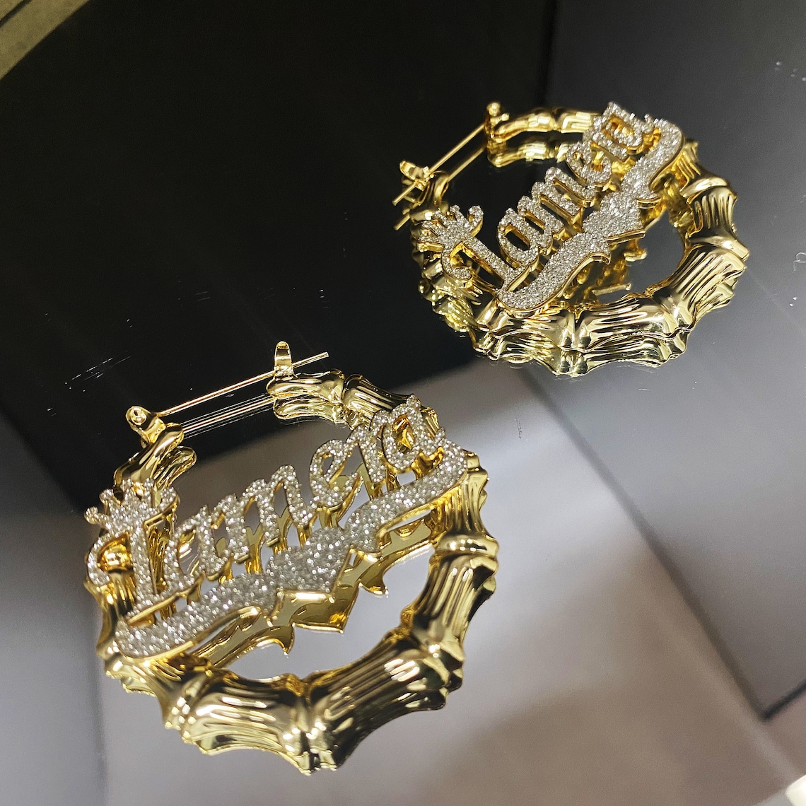 Bamboo Earrings Custom Name Earrings Bling Bamboo Earrings - Etsy