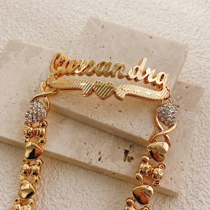Double Layer Nameplate With Heart,custom Name Bracelet,3d Double Plated ...