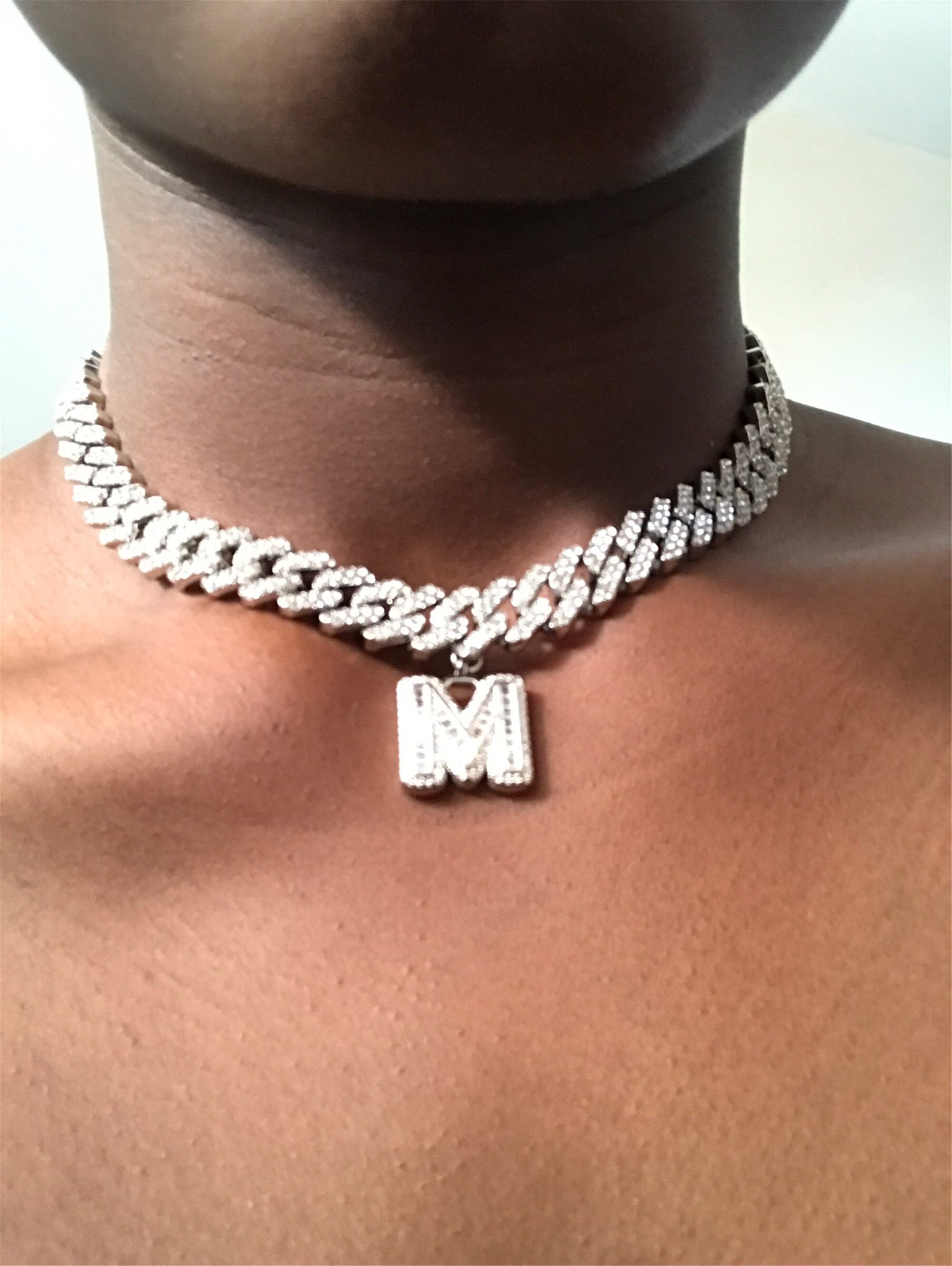 Cuban Chain Link Baguette Letter Necklace, Ice Out Letter Pendant Name ...