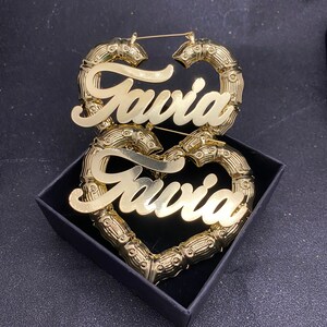 Custom Bamboo Earrings-name Bamboo Earrings-heart Bamboo Earrings ...