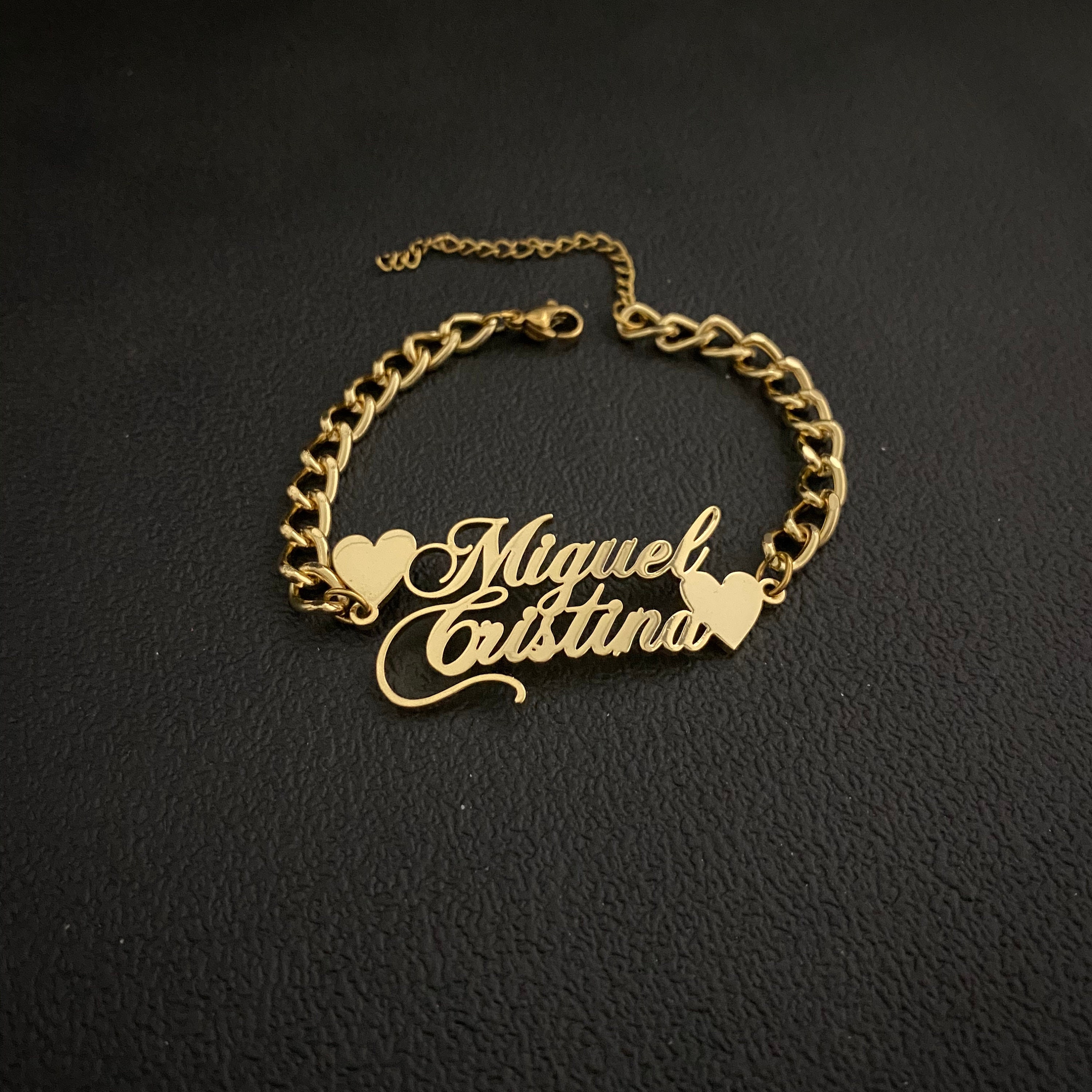 Two Name Bracelet Cuban Chain, Custom Couple Name Necklace, Gold Name ...