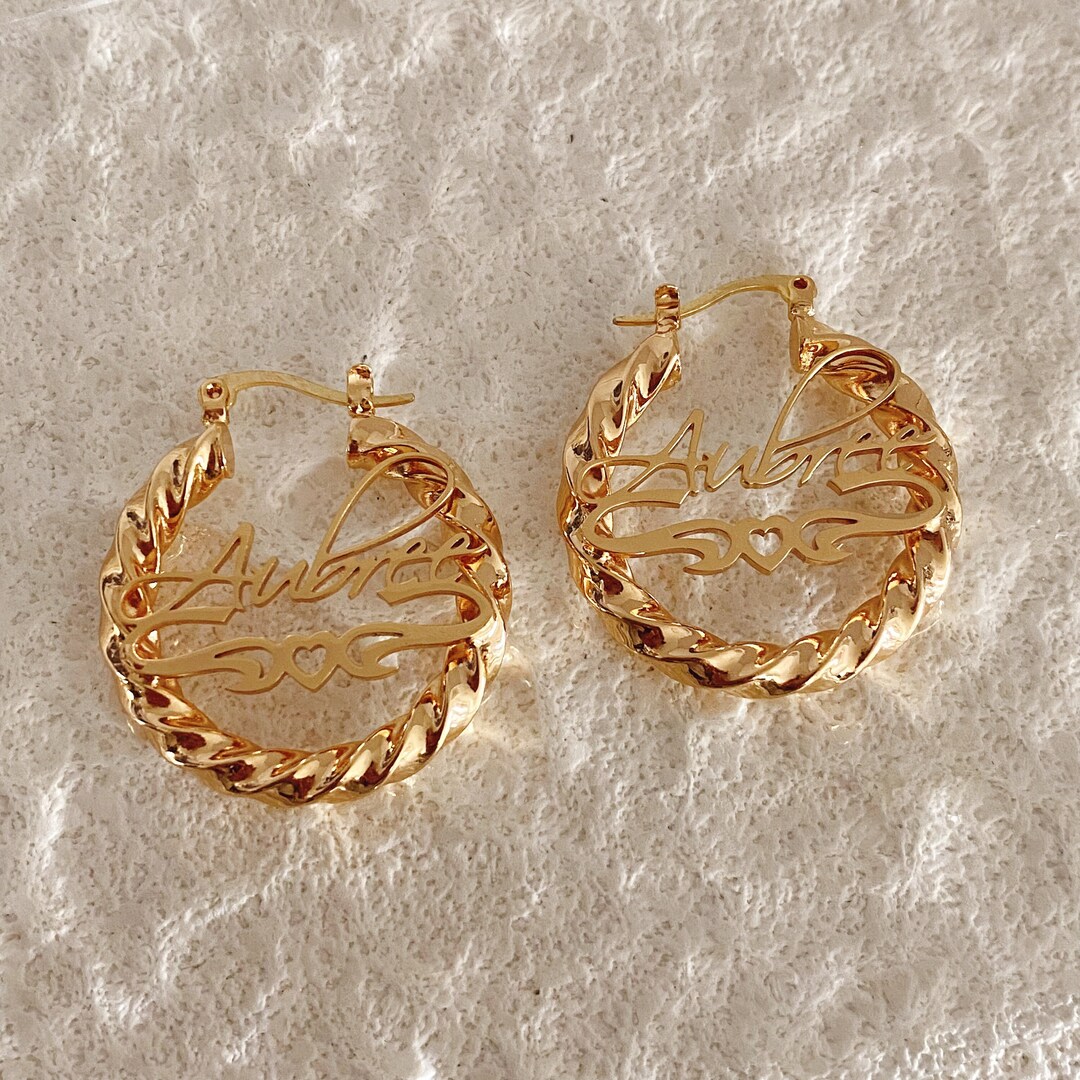 Custom Hoop Earrings Name,twist Hoop Earrings,gold Name Earrings,custom ...