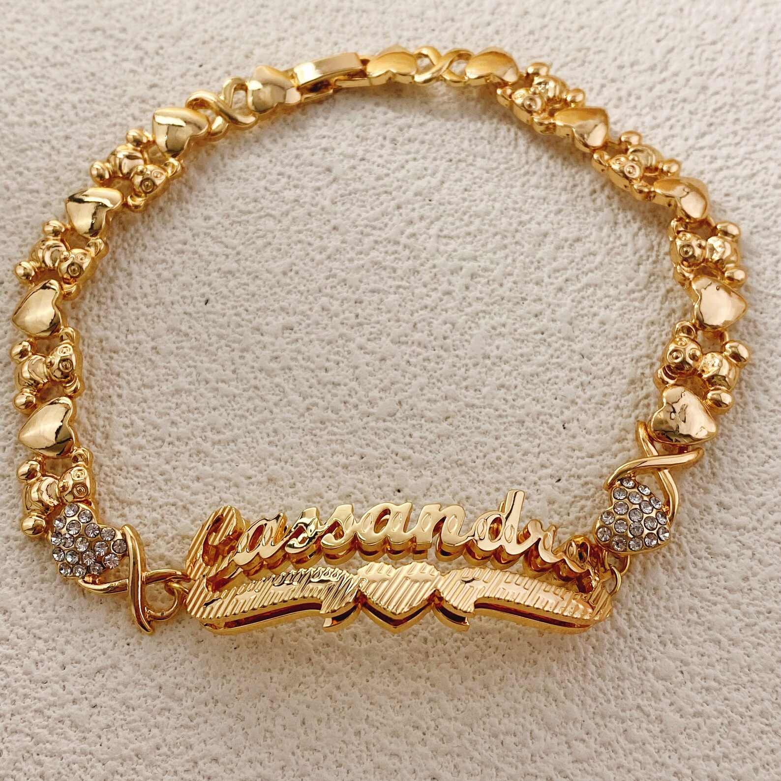 Double Layer Nameplate With Heart,custom Name Bracelet,3d Double Plated ...