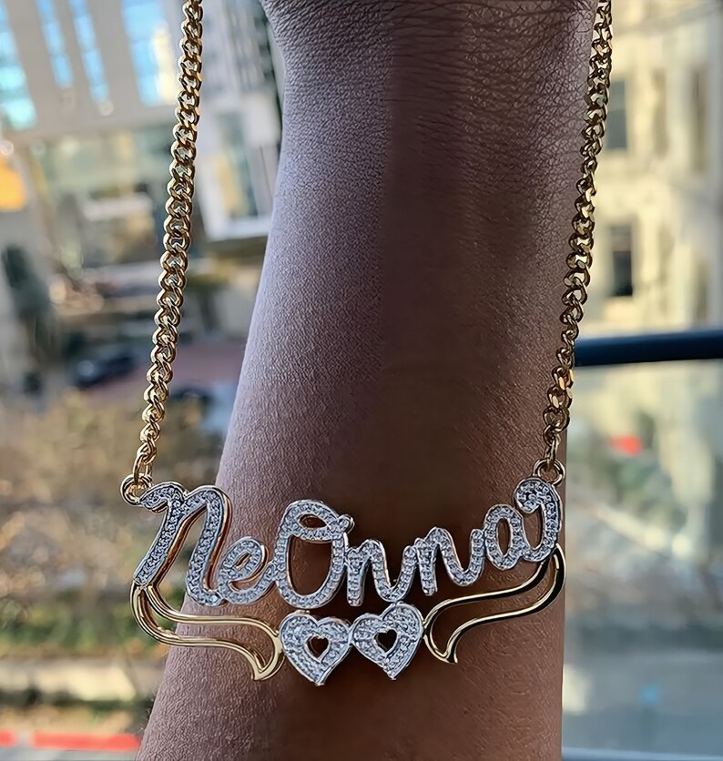 Nameplate Necklace, Double Name Plate, Custom Name Necklace, Nameplate ...
