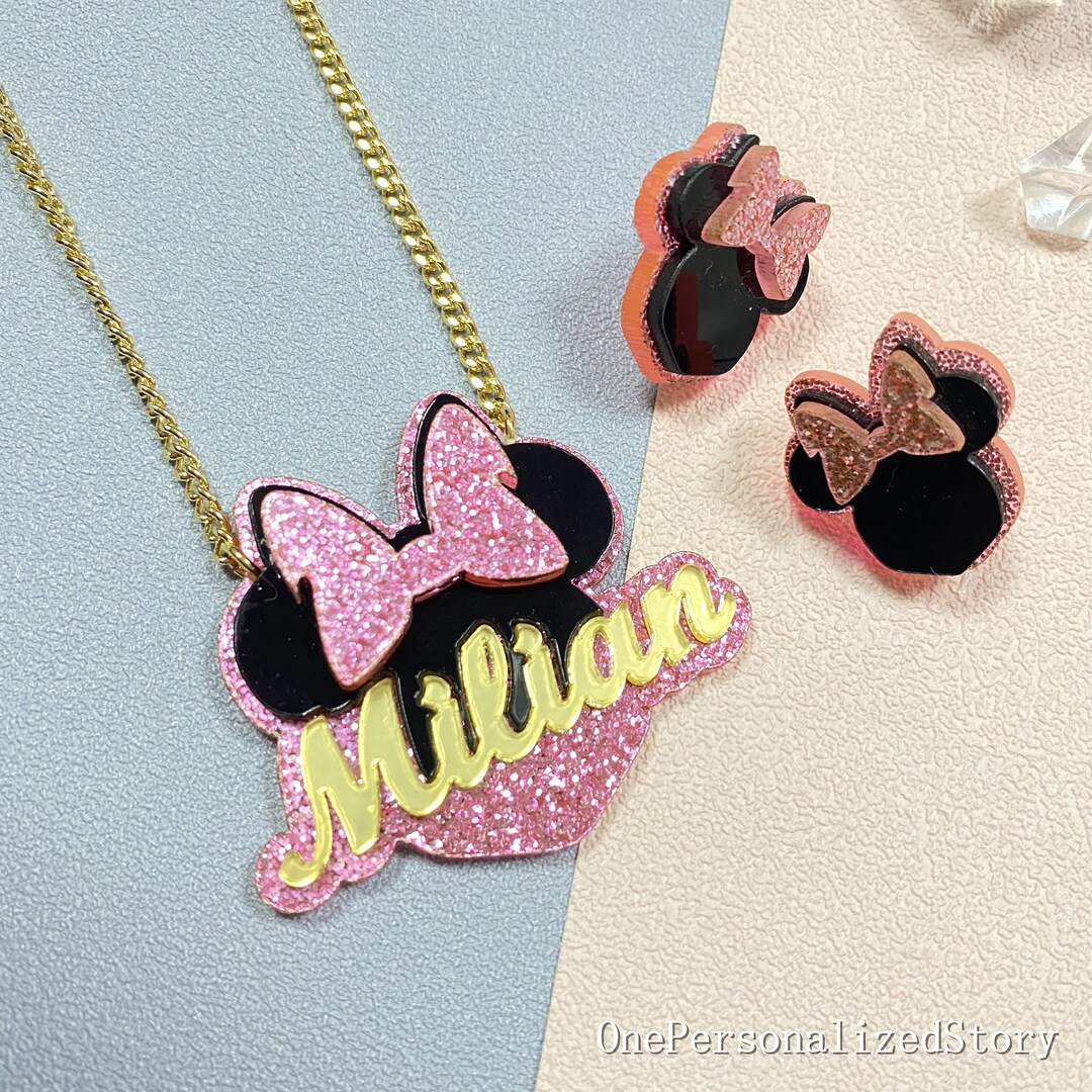 Minnie Mouse Necklace and Stud Set - Custom Acrylic Name Jewelry - Etsy