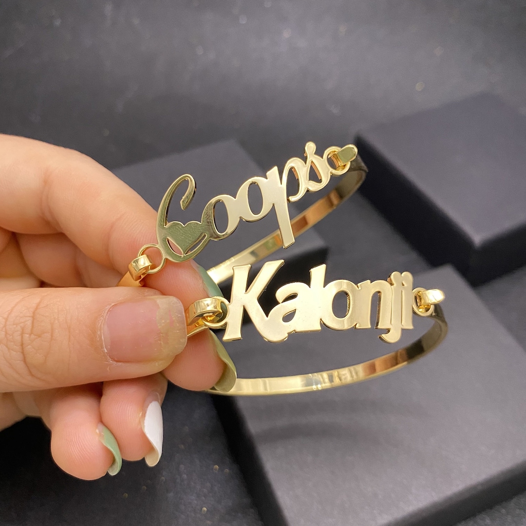 Custom Name Bracelet Bangle - Gold Name Bangle - Name Cuff Bangle ...