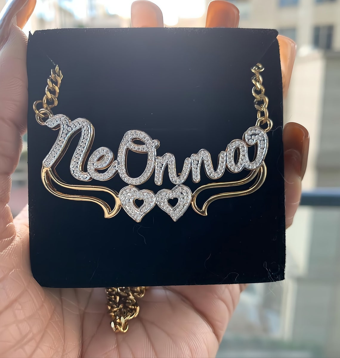Nameplate Necklace, Double Name Plate, Custom Name Necklace, Nameplate ...