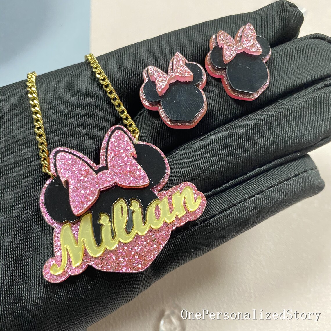 Custom Minnie Mouse Necklace-name Necklace and Stud Set-gift for Kids ...