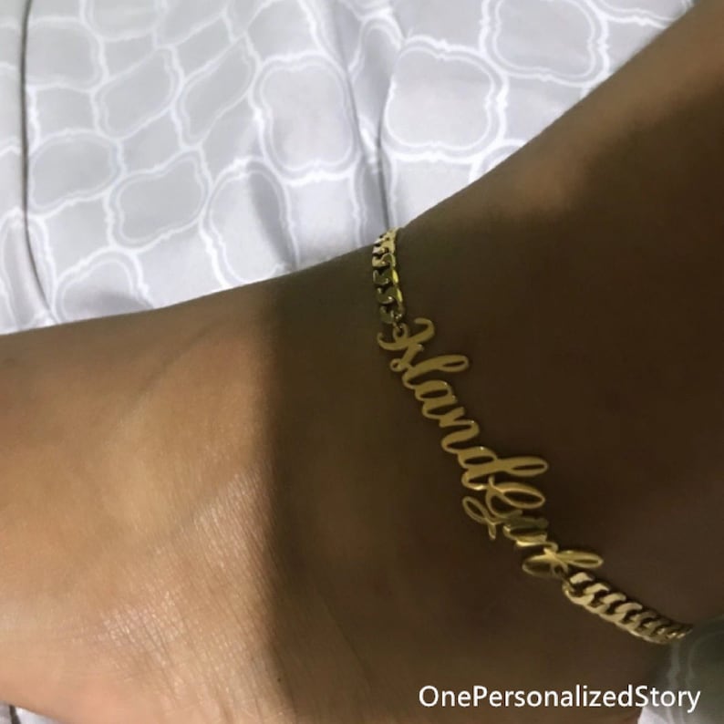 Personalized Name Anklet, Custom Old English Stainless Steel - Etsy