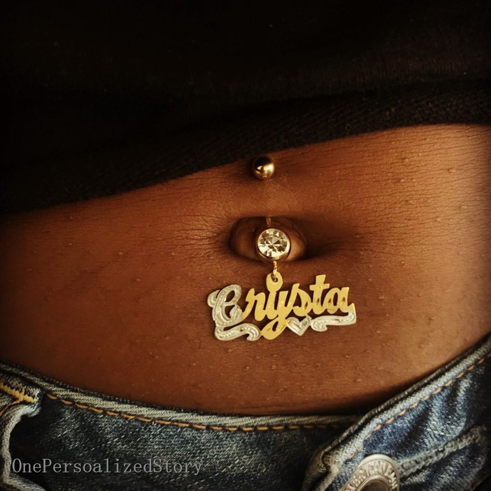 Custom Name Belly Ring, Dangle Titanium Navel Jewelry - Etsy