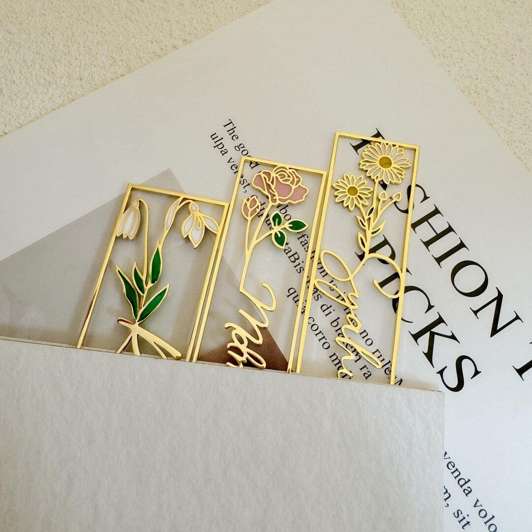 Custom Birth Flower Bookmark, Personalized Stainless Steel Bookmark - Etsy