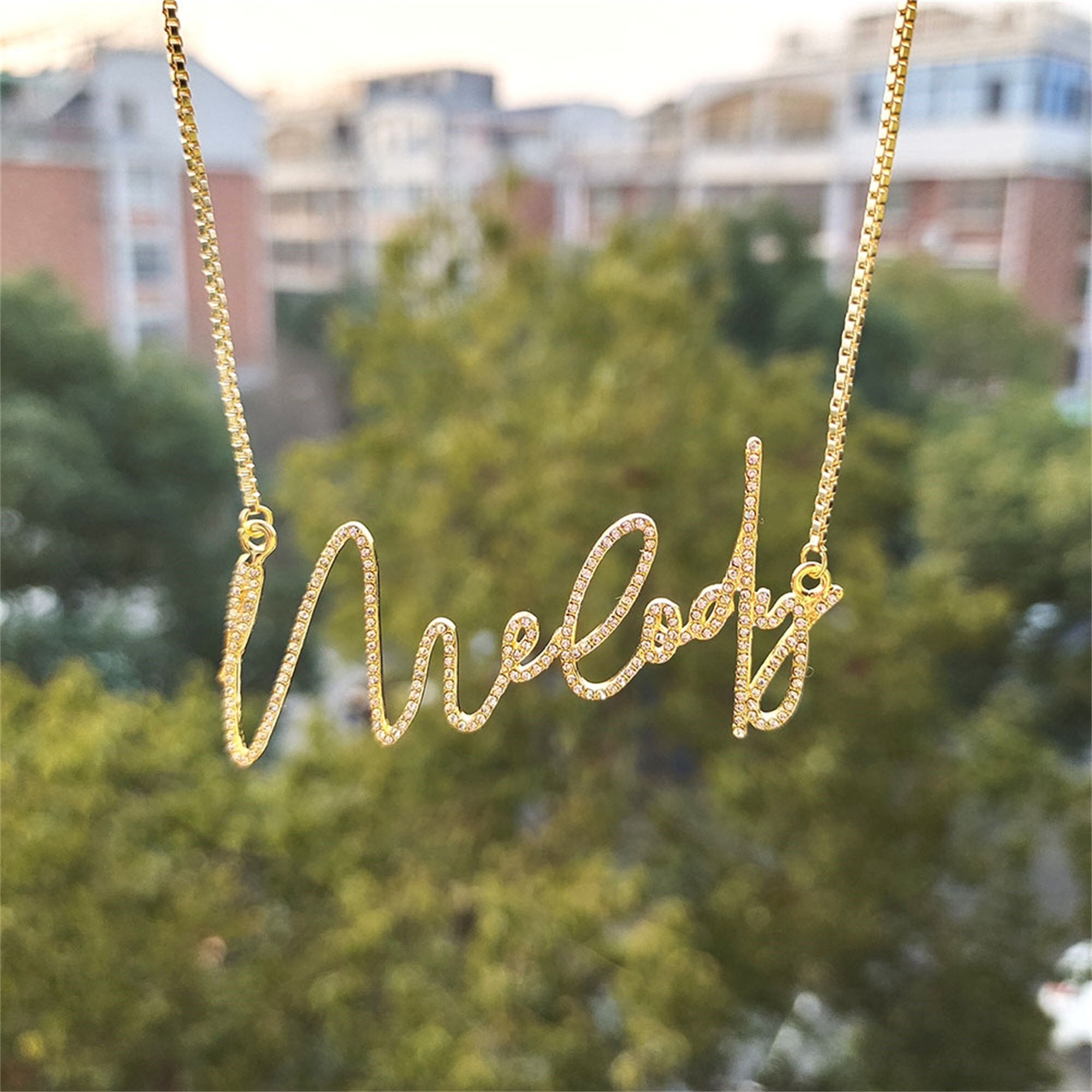 Custom Diamond Name Necklace-crystal Name Necklace-script Name - Etsy