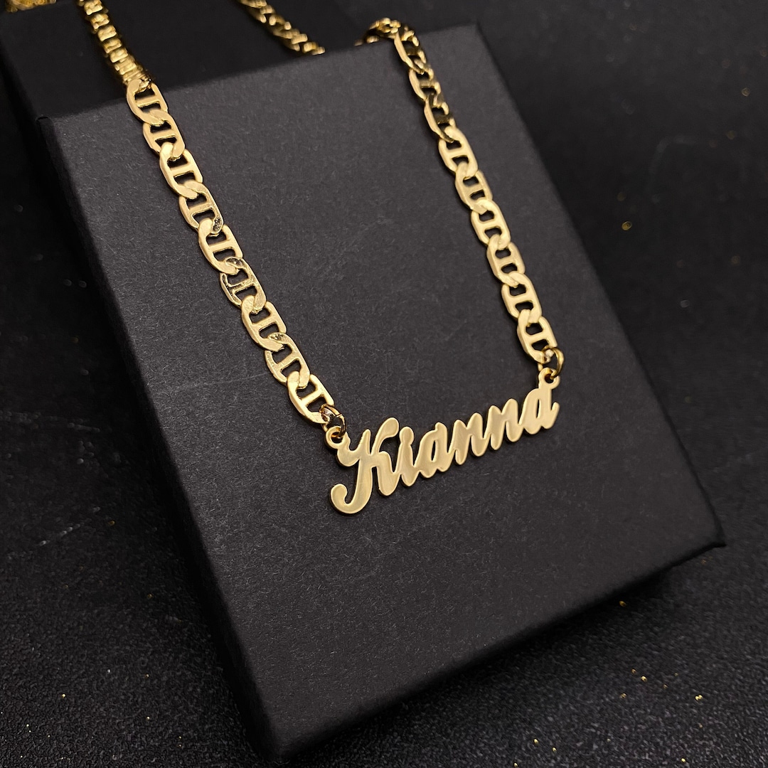 Custom Personalized Name Necklace, Flat Chain Necklace, Gold Name ...