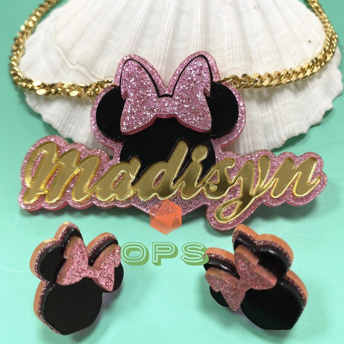 Custom Minnie Mouse Necklace-name Necklace and Stud Set-gift for Kids ...