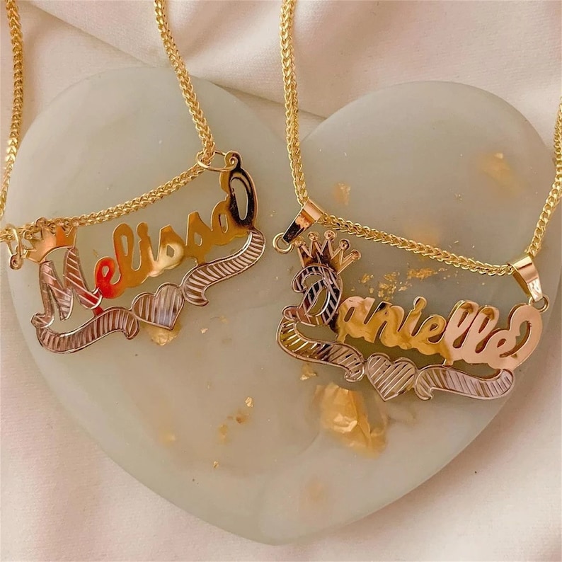 Name Plate Necklace | Double Nameplate Necklace | Custom Nameplate ...
