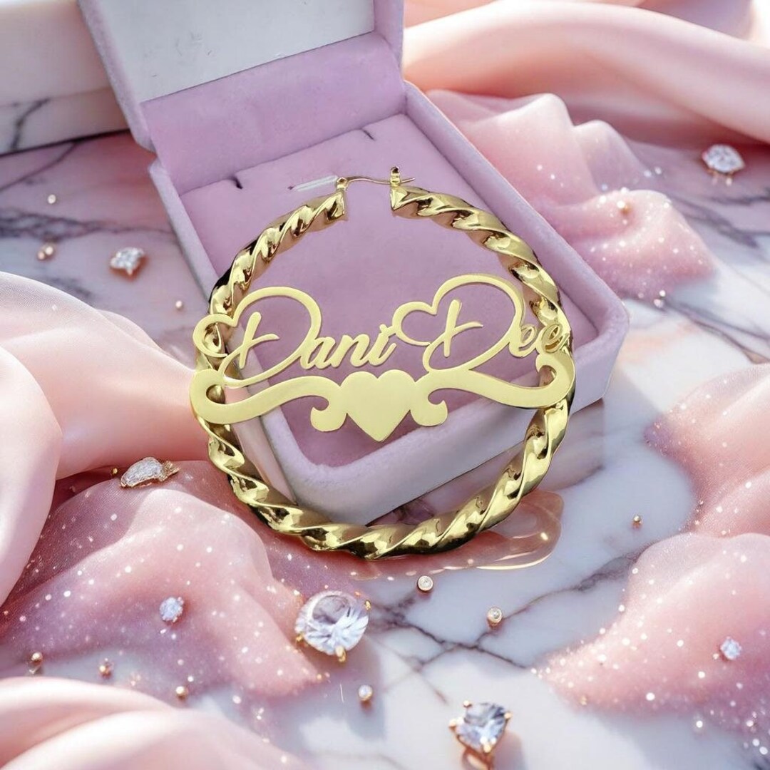 Custom Hoop Earrings, Name Twist Hoops, Large Hoop Earrings, Letter ...