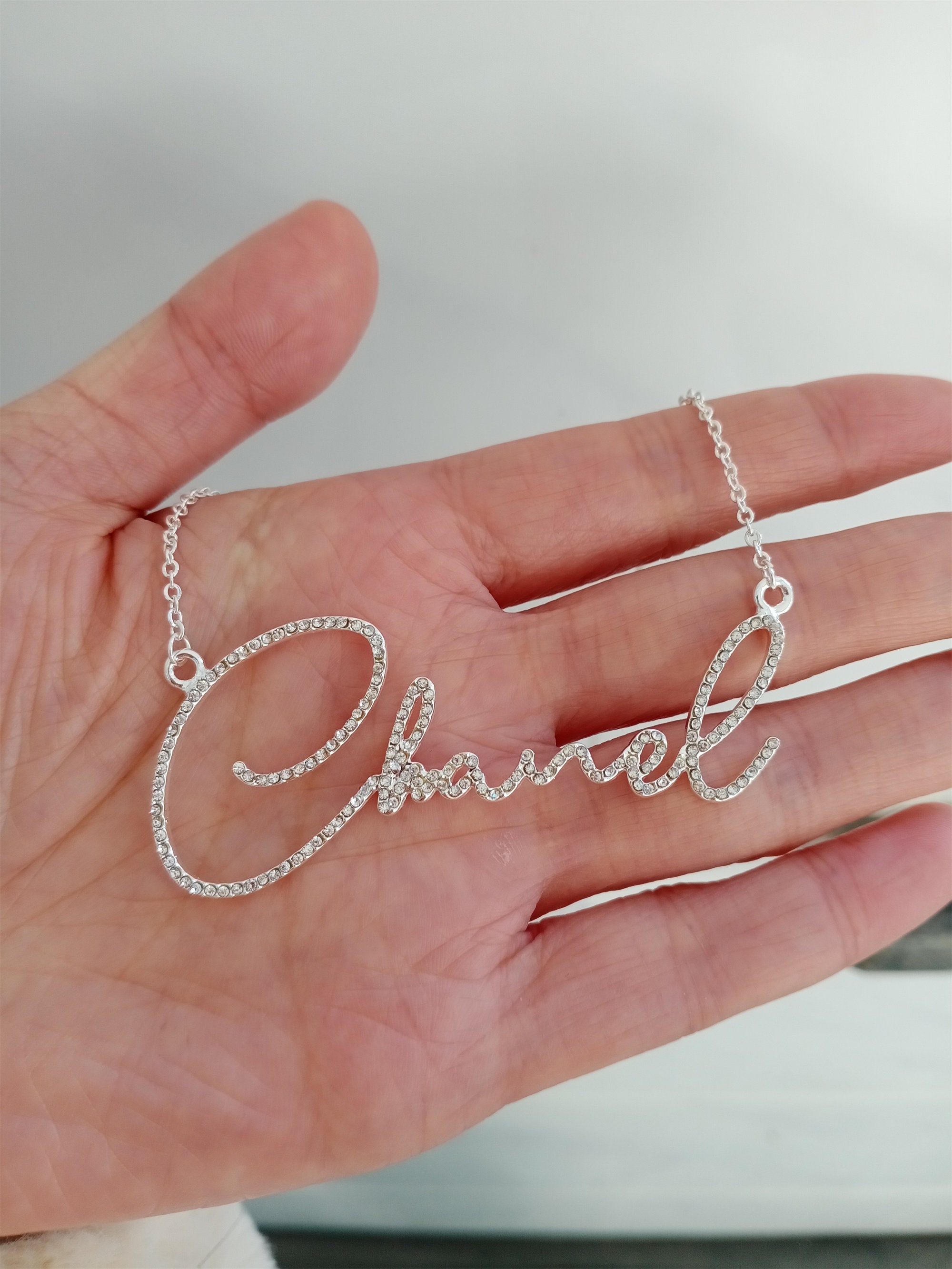 Custom Diamond Name Necklace-crystal Name Necklace-script Name - Etsy