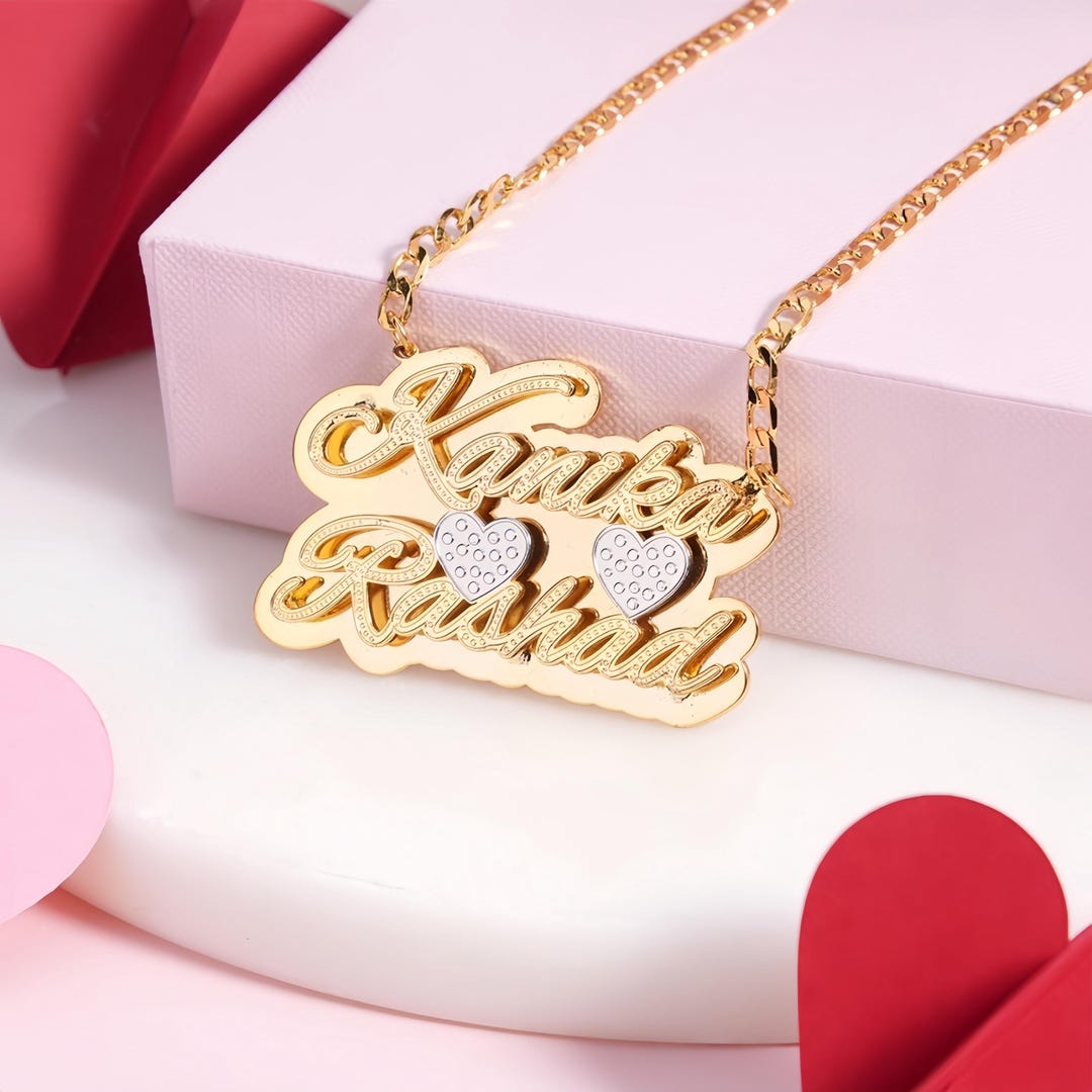 Custom Double Name Necklace, Two Tone Name Necklace, Custom Nameplate ...