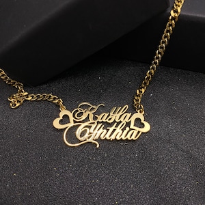Two Name Necklace, Gold Name Necklace, Custom Name Necklace, Double ...
