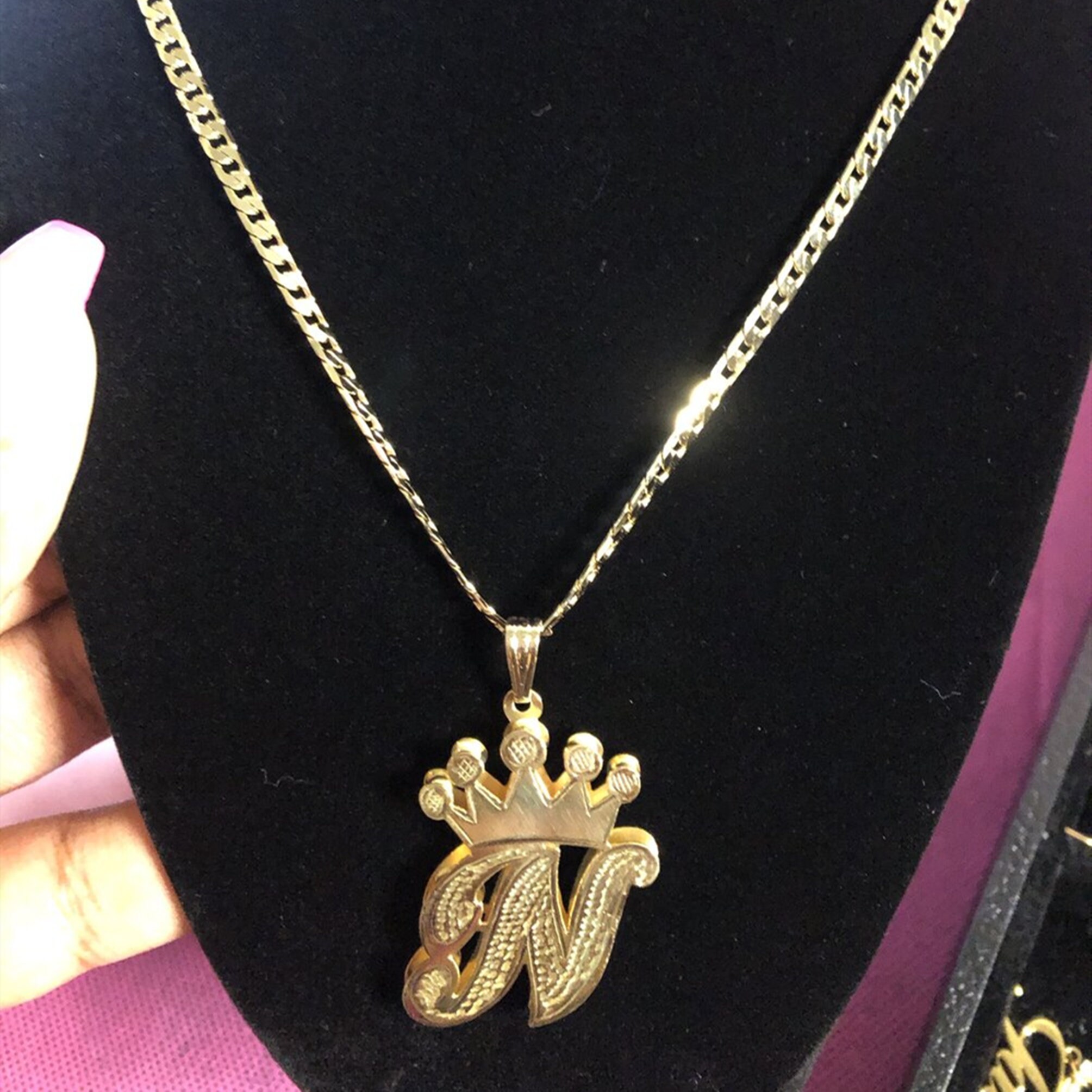 Custom Nameplate Initial Necklace With Crown Letter Name - Etsy