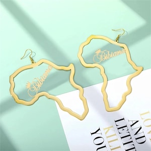 Custom Africa Map Earrings, Name Africa Hoop Earrings, Africa Map ...