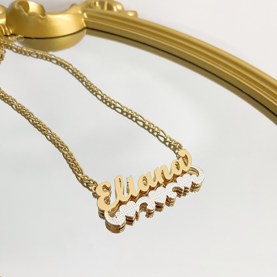 Personalized 3D Gold Plate Nameplate Necklace,gold Name Necklace,name ...