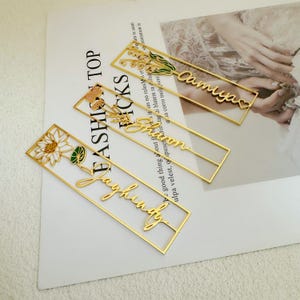 Custom Birth Flower Name Bookmark, Birth Flower Bookmark, Colorful ...
