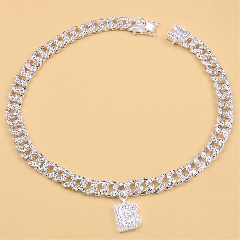 Cuban Chain Link Baguette Letter Necklace, Ice Out Letter Pendant Name ...