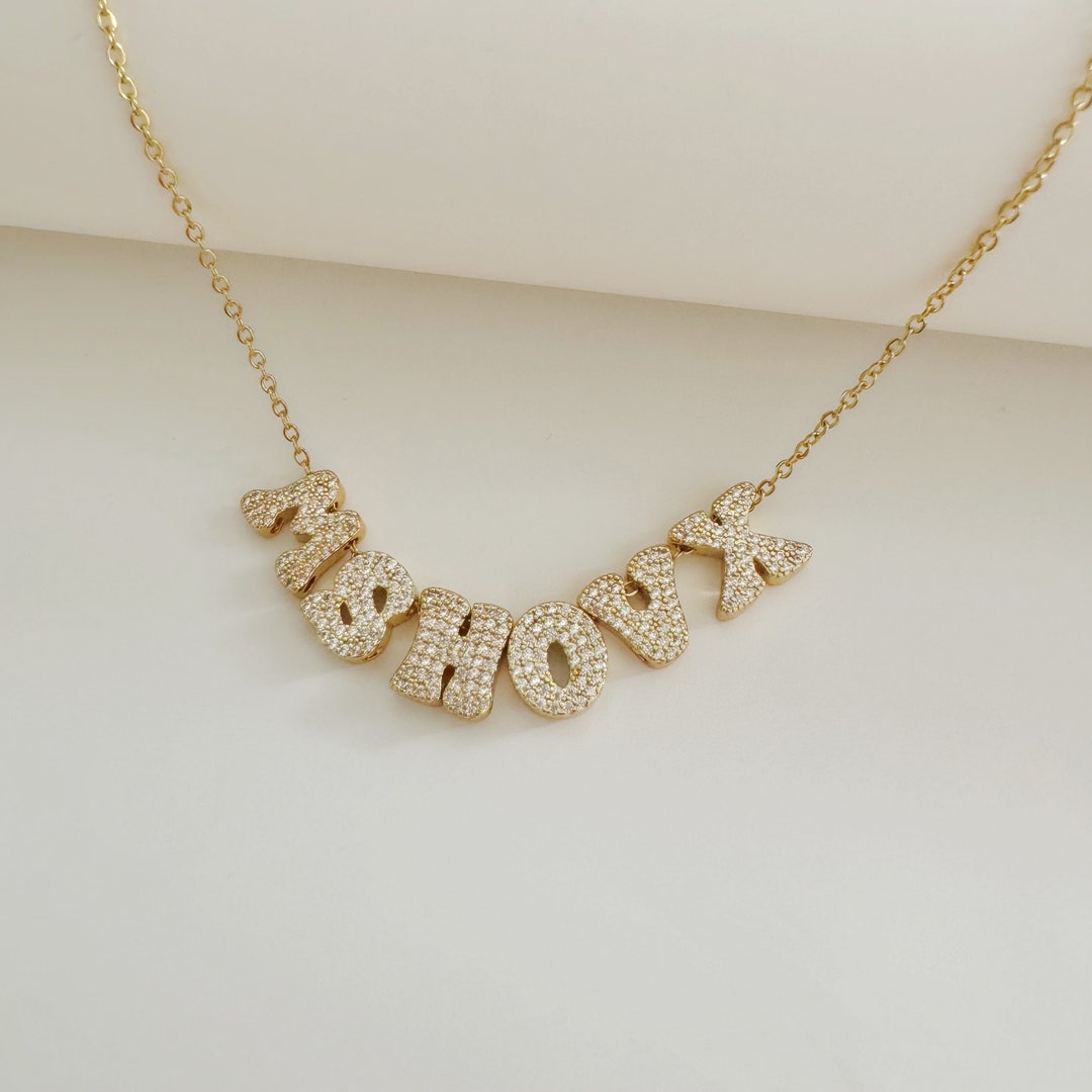 Custom Bubble Name Necklace,diamond Name Necklace,custom 3D Bubble Name ...